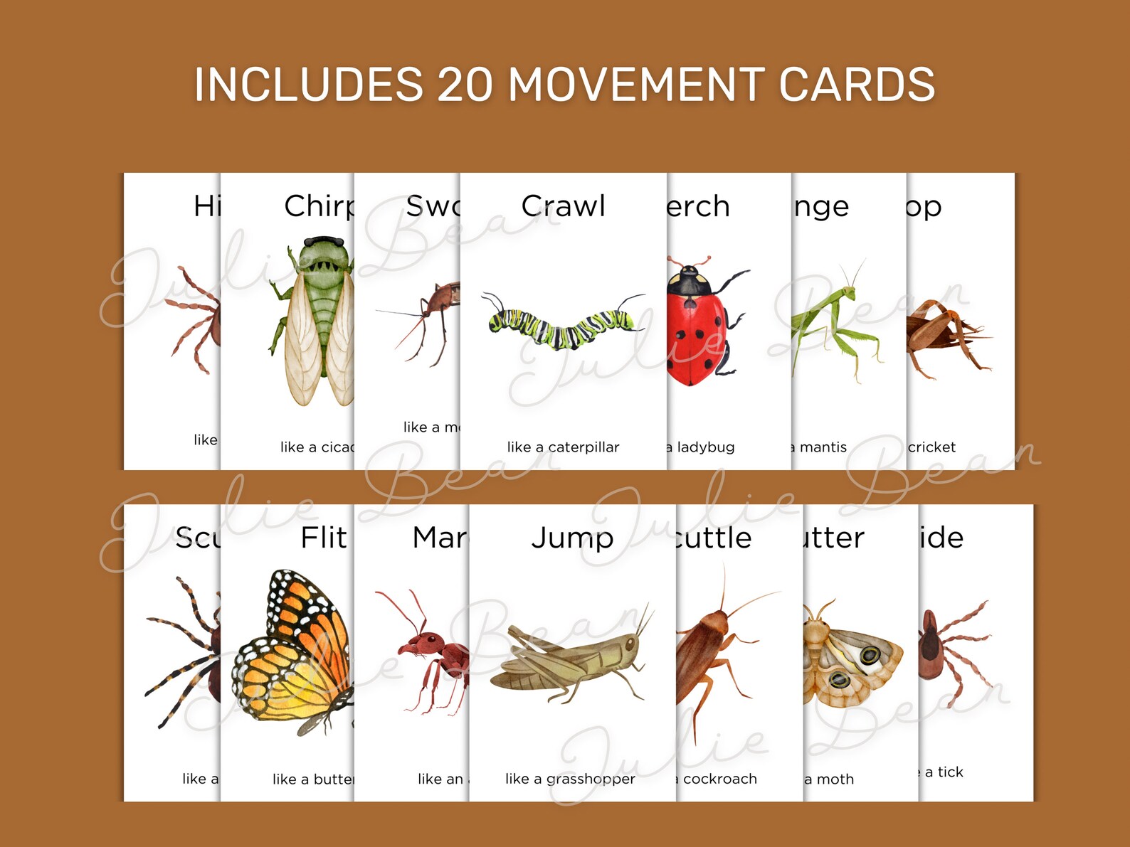 Bug Movement Cards, Nature Activity, Calming Corner Activity, Kids ...