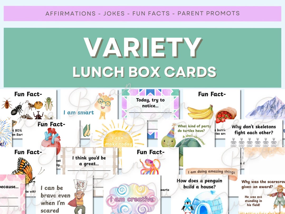 Lunch Box Cards - Variety Pack - Affirmations - Jokes - Fun Facts ...