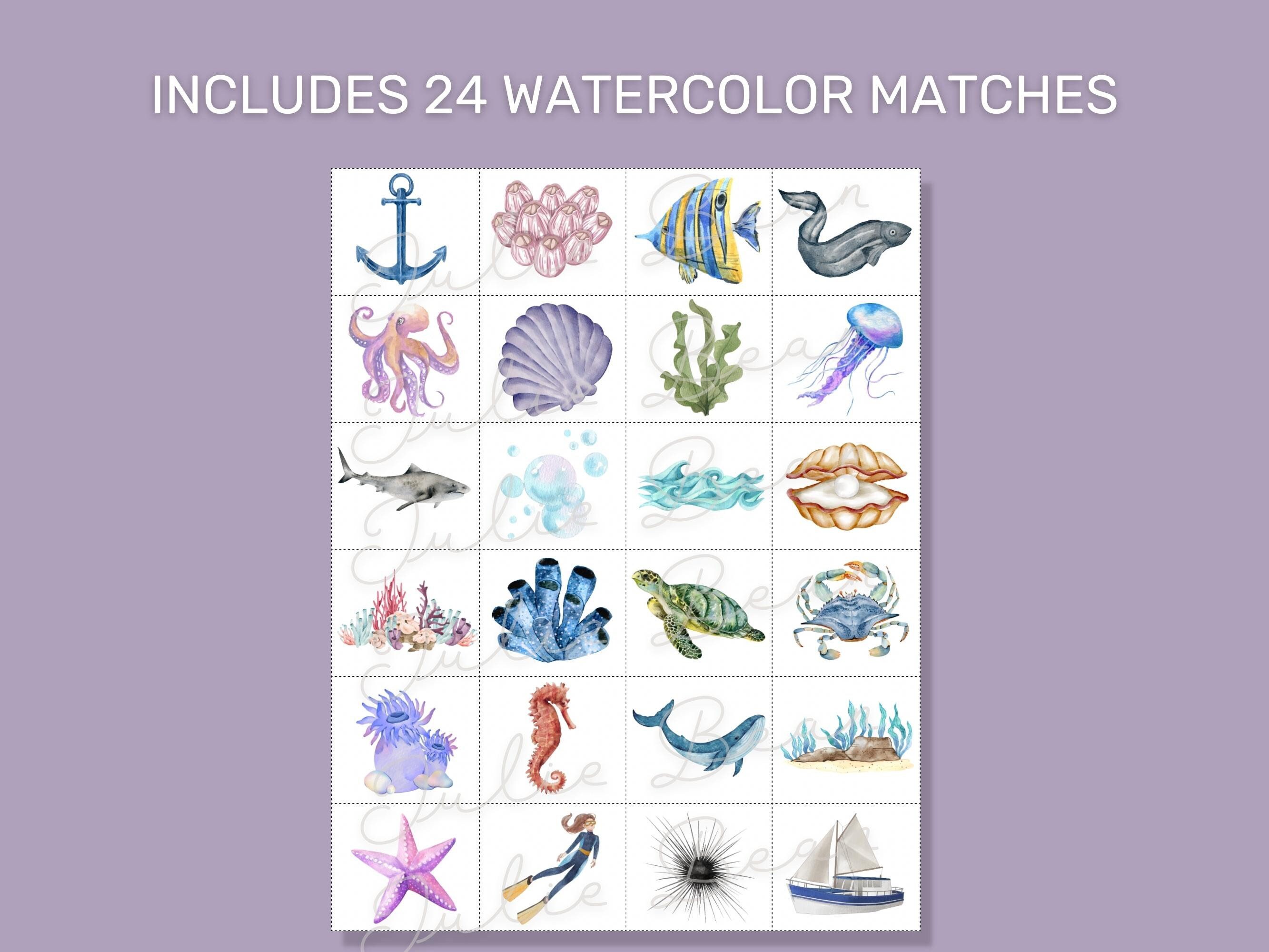 Ocean Matching Printable Memory Games Montessori Materials Watercolor ...