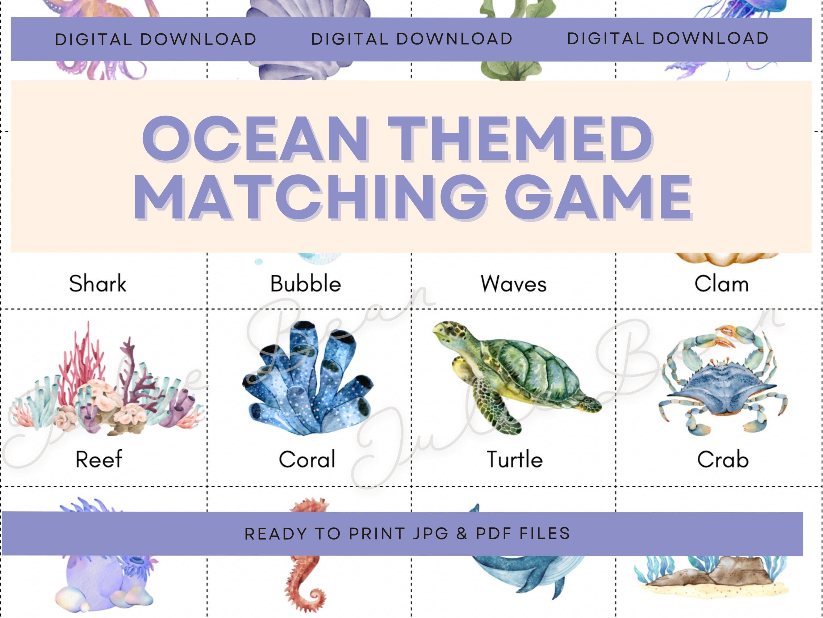 Ocean Matching Printable Memory Games Montessori Materials Watercolor ...