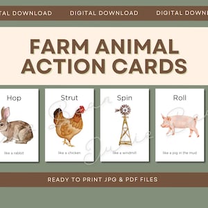 Farm Animal Movement Cards: Watercolor Montessori Flashcards (digital ...