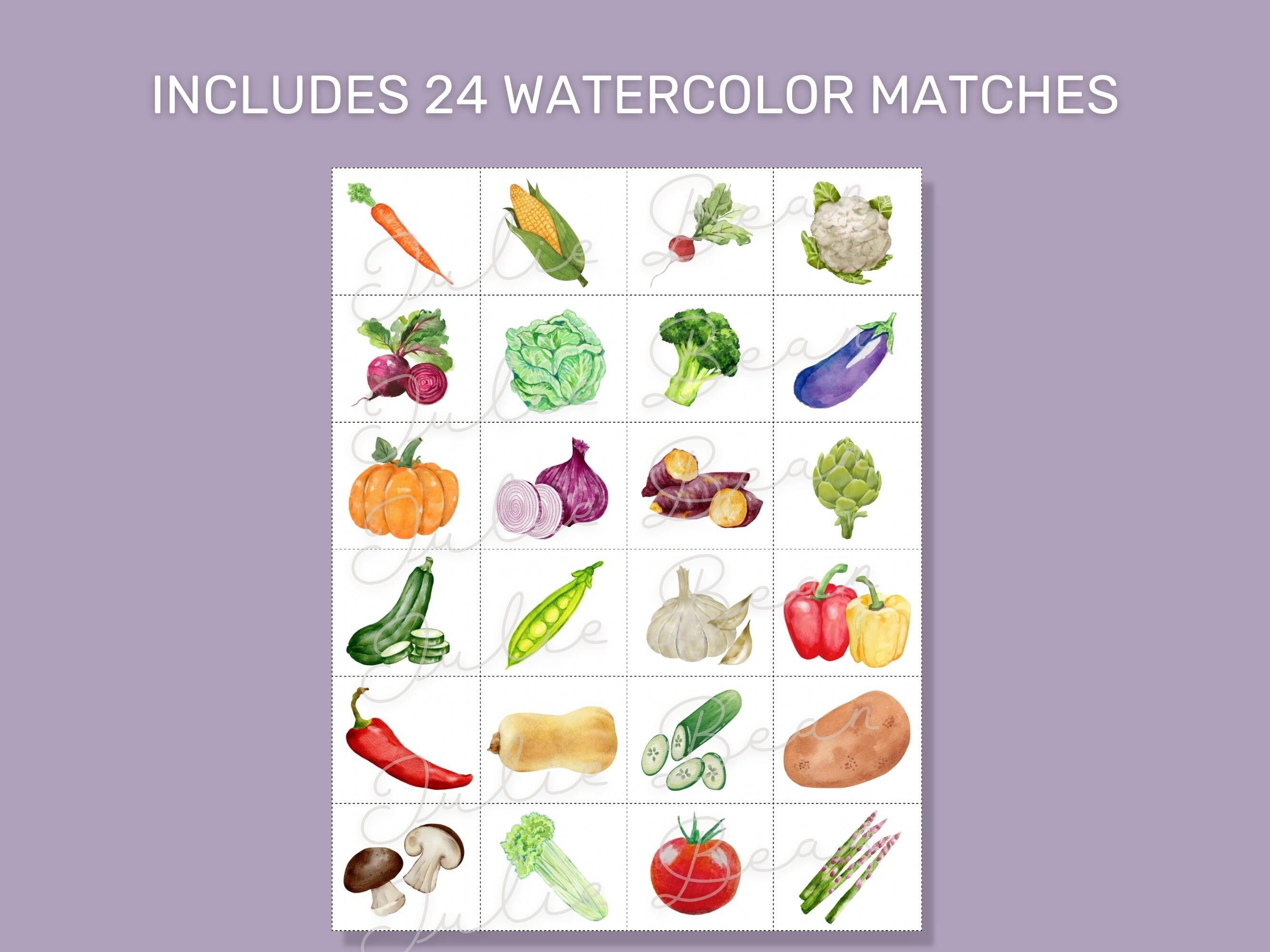 Veggie Matching Printable Memory Games Montessori Materials Watercolor ...