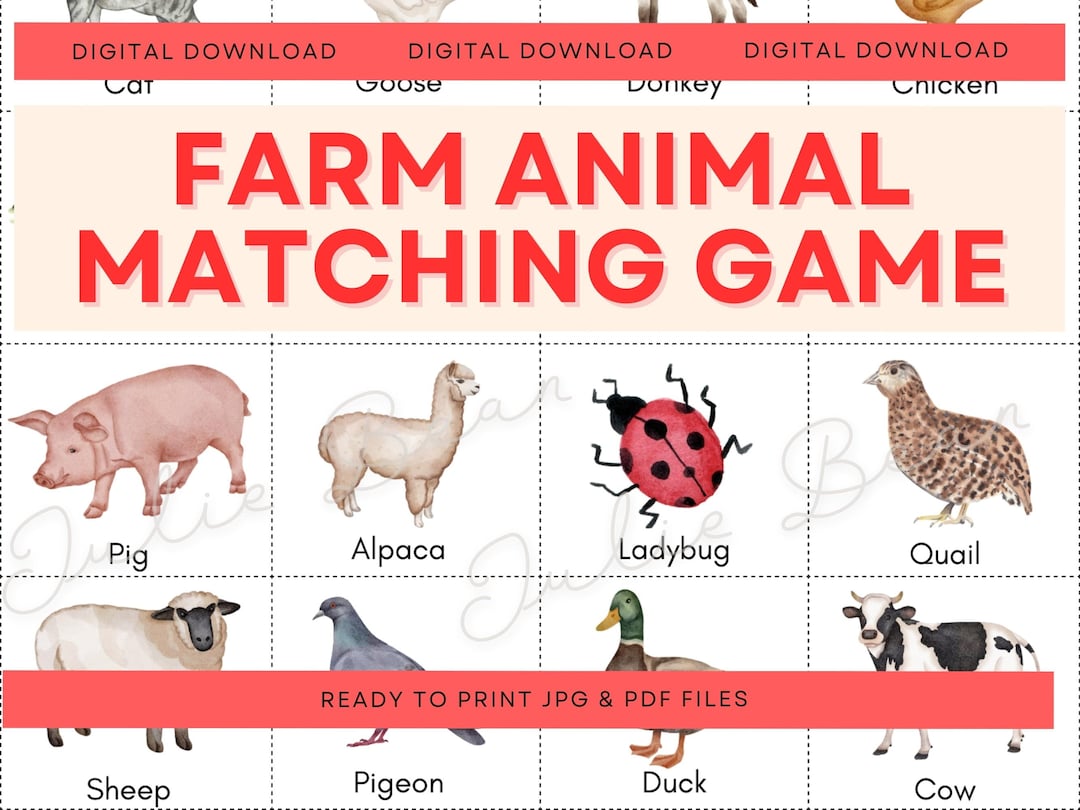 Farm Animal Matching Printable Memory Games Montessori - Etsy