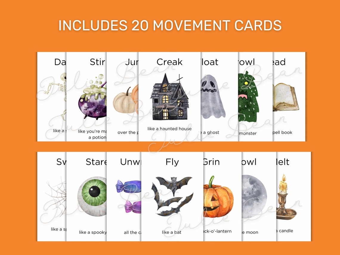 Halloween Movement Cards, Toddler Activity, Calming Corner Activity ...