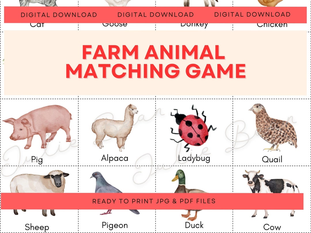 Farm Animal Matching Printable Memory Games Montessori Materials ...