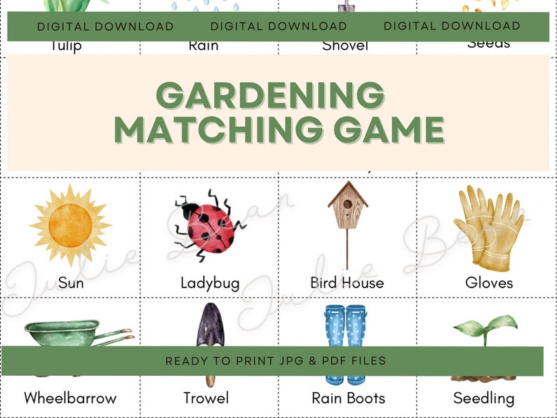 Garden Matching Printable Memory Games Montessori Materials Watercolor ...