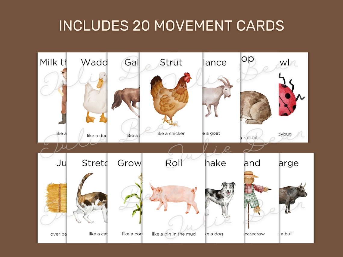 Farm Animal Movement Cards, Farm Unit Activity, Calming Corner Activity ...