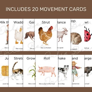 Farm Animal Movement Cards: Watercolor Montessori Flashcards (digital ...