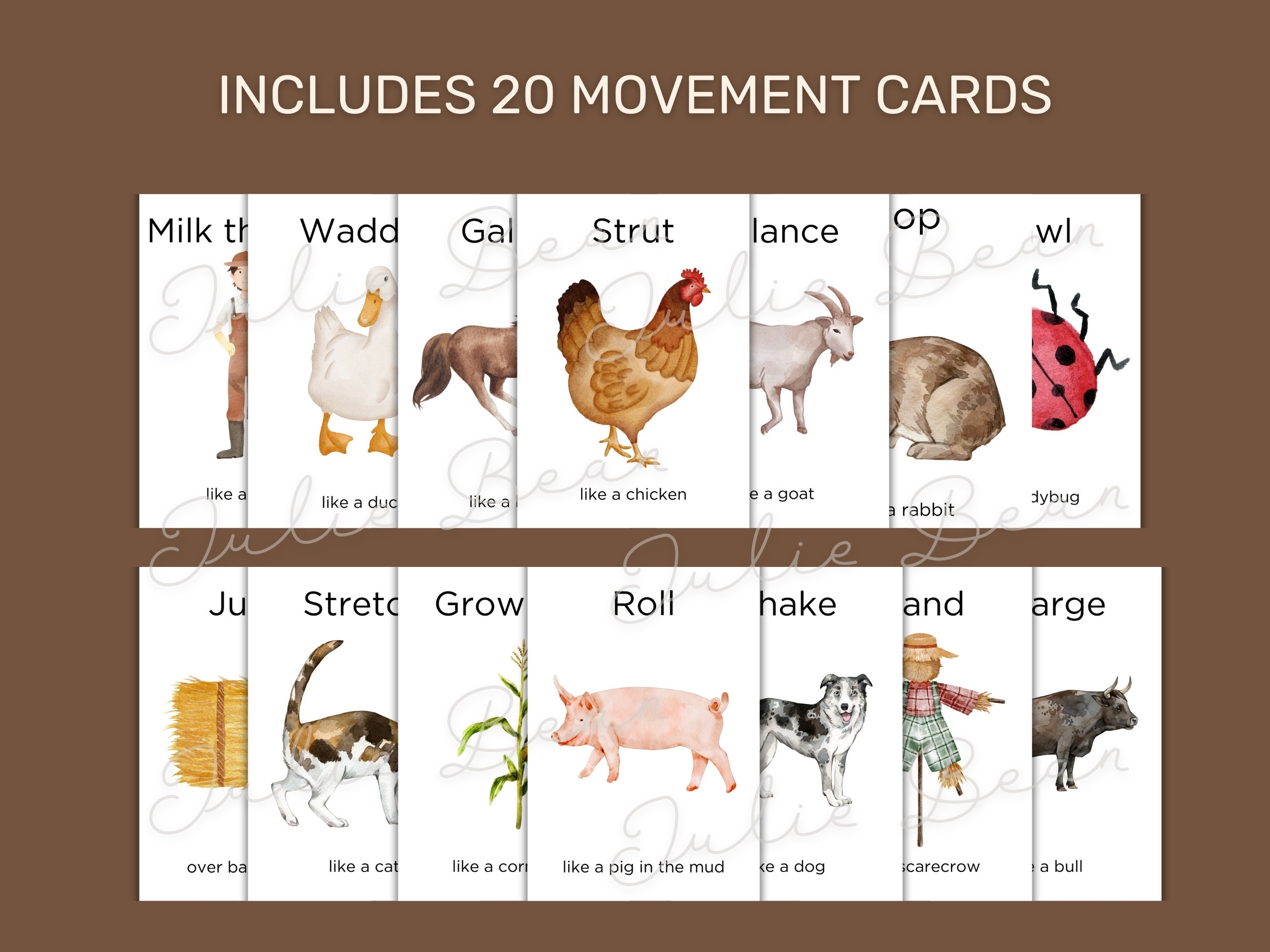 Farm Animal Movement Cards, Farm Unit Activity, Calming Corner Activity ...