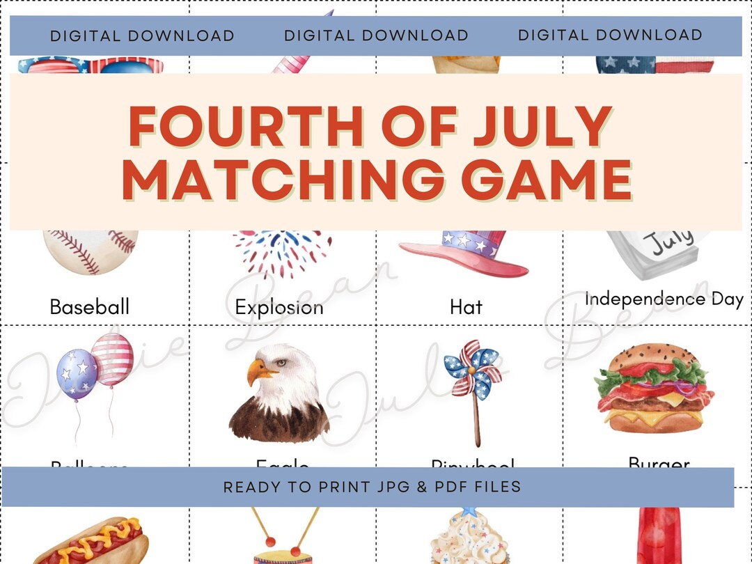 Fourth of July Matching Printable - Independence Day Memory Activity ...