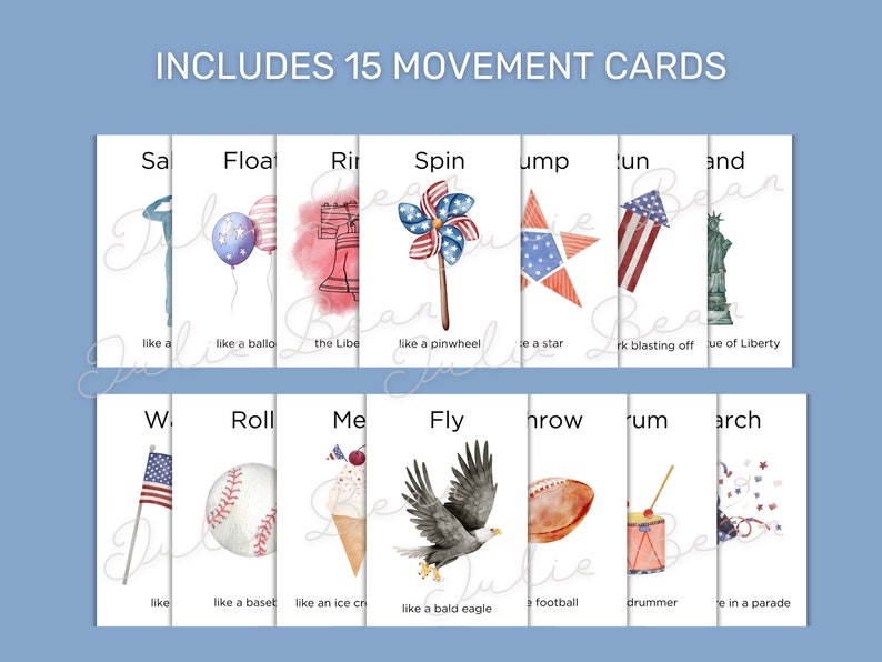 Fourth of July Movement Cards, Independence Day Activity, Calming ...