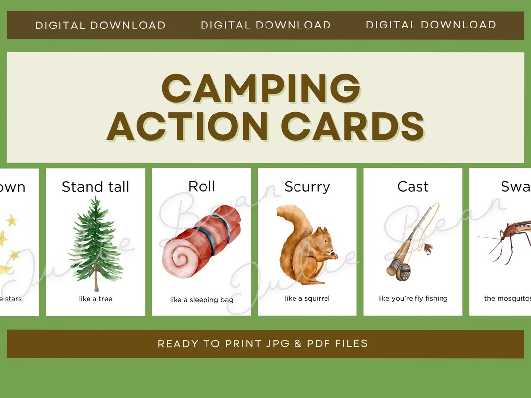Camping Movement Cards: Watercolor Activity Flashcards (digital ...