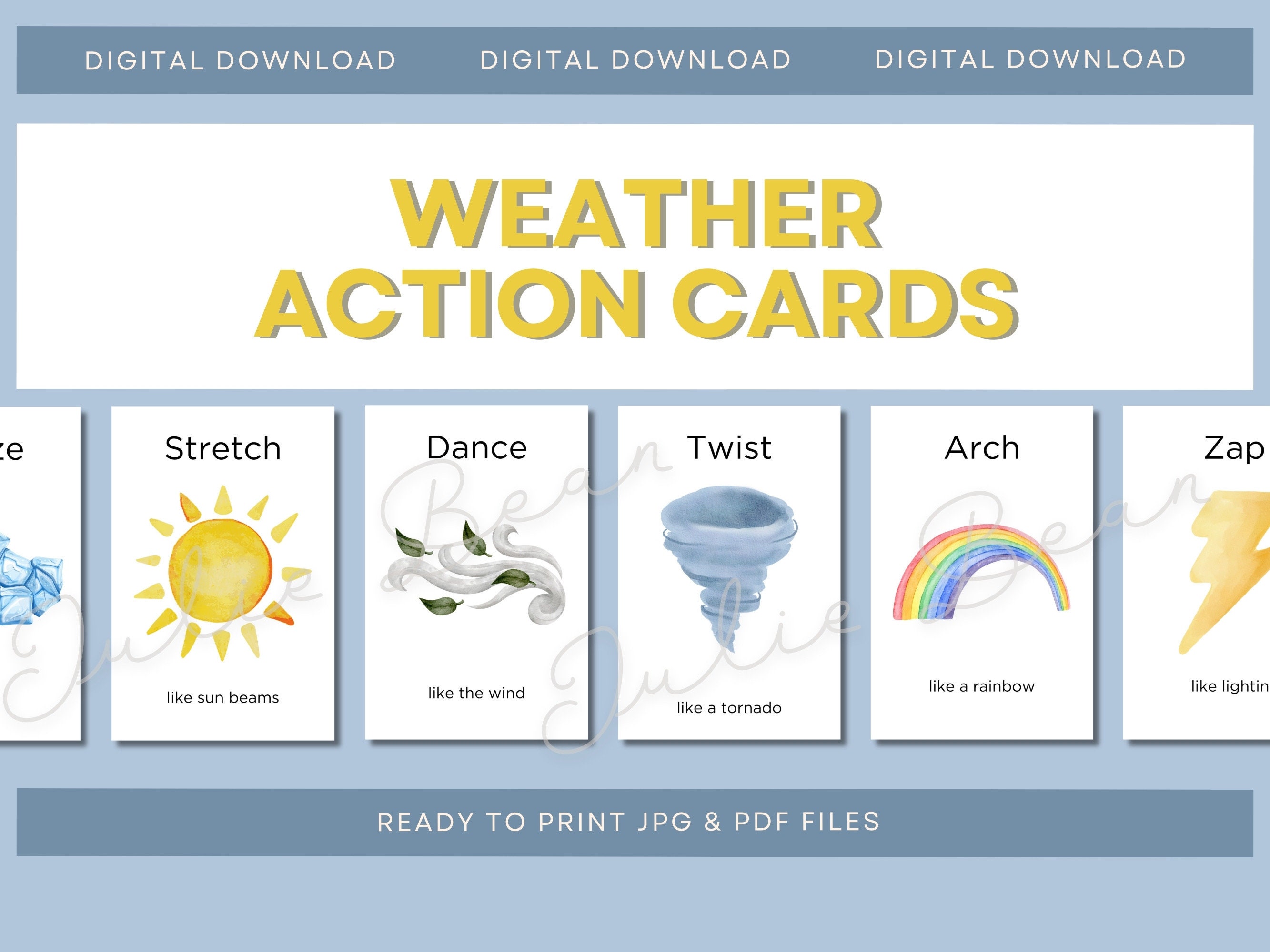 Watercolor Weather Movement Cards: Montessori Homeschool Activity ...