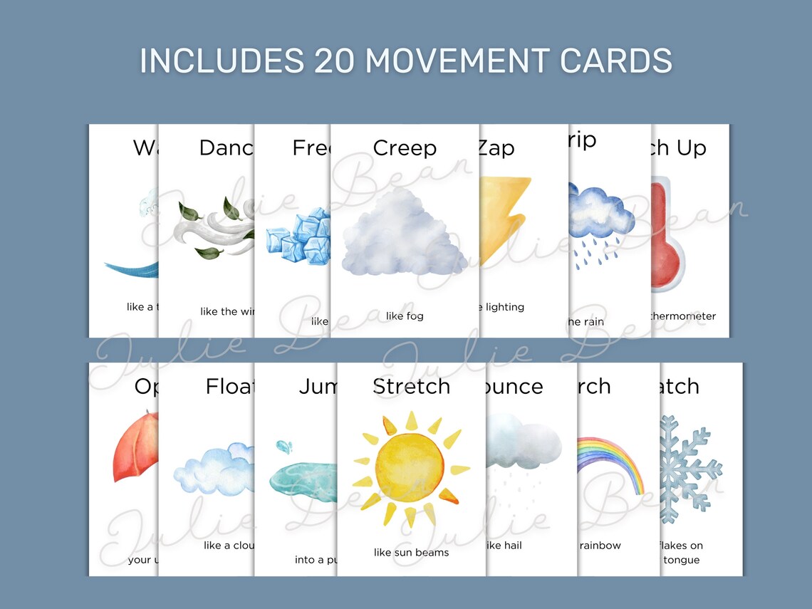 Watercolor Weather Movement Cards: Montessori Homeschool Activity ...