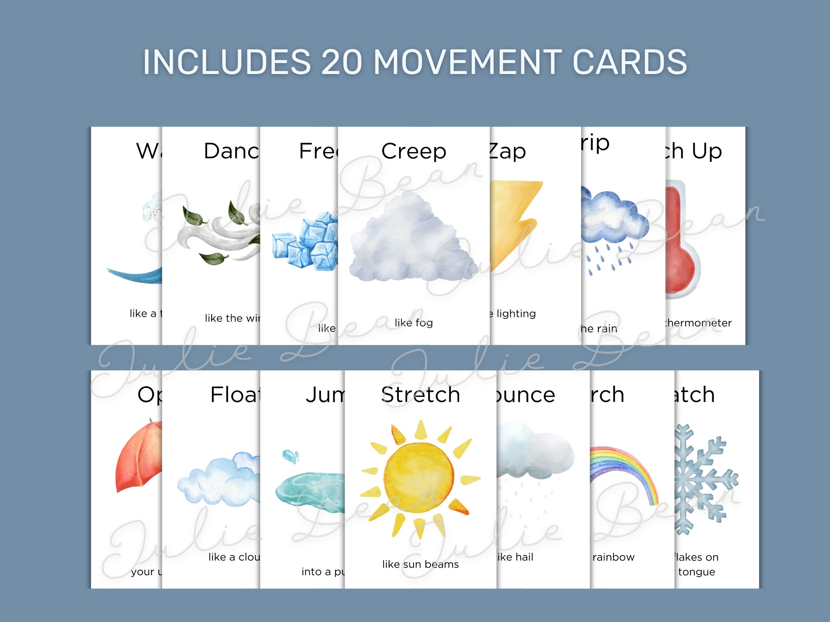 Watercolor Weather Movement Cards: Montessori Homeschool Activity ...