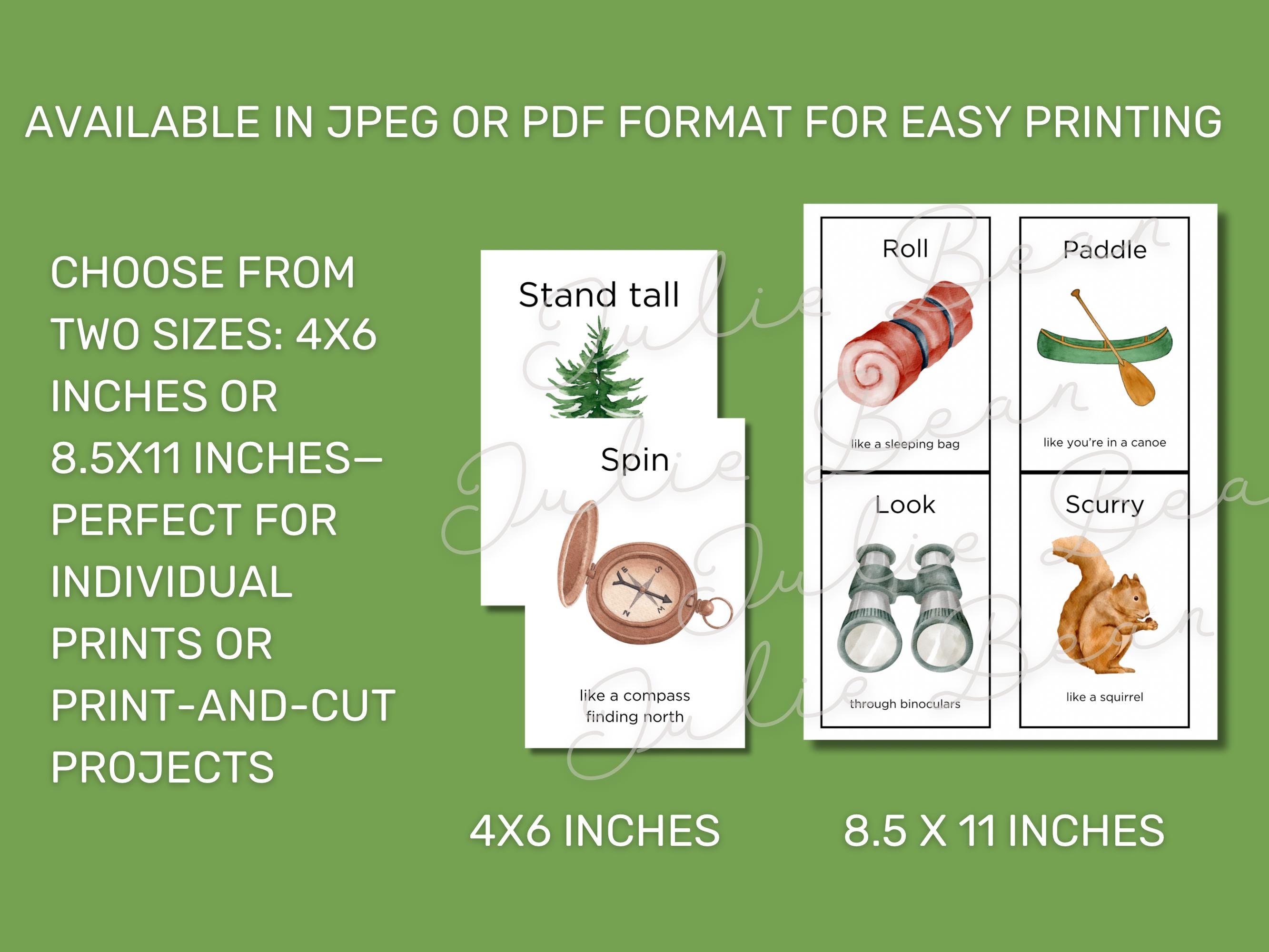 Camping Movement Cards: Watercolor Activity Flashcards (digital ...