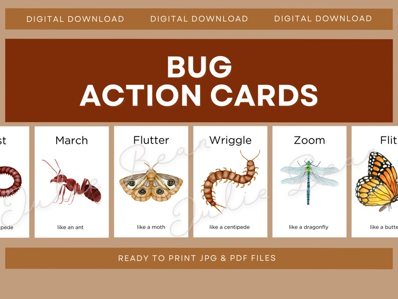 Bug Movement Cards, Nature Activity, Calming Corner Activity, Kids ...
