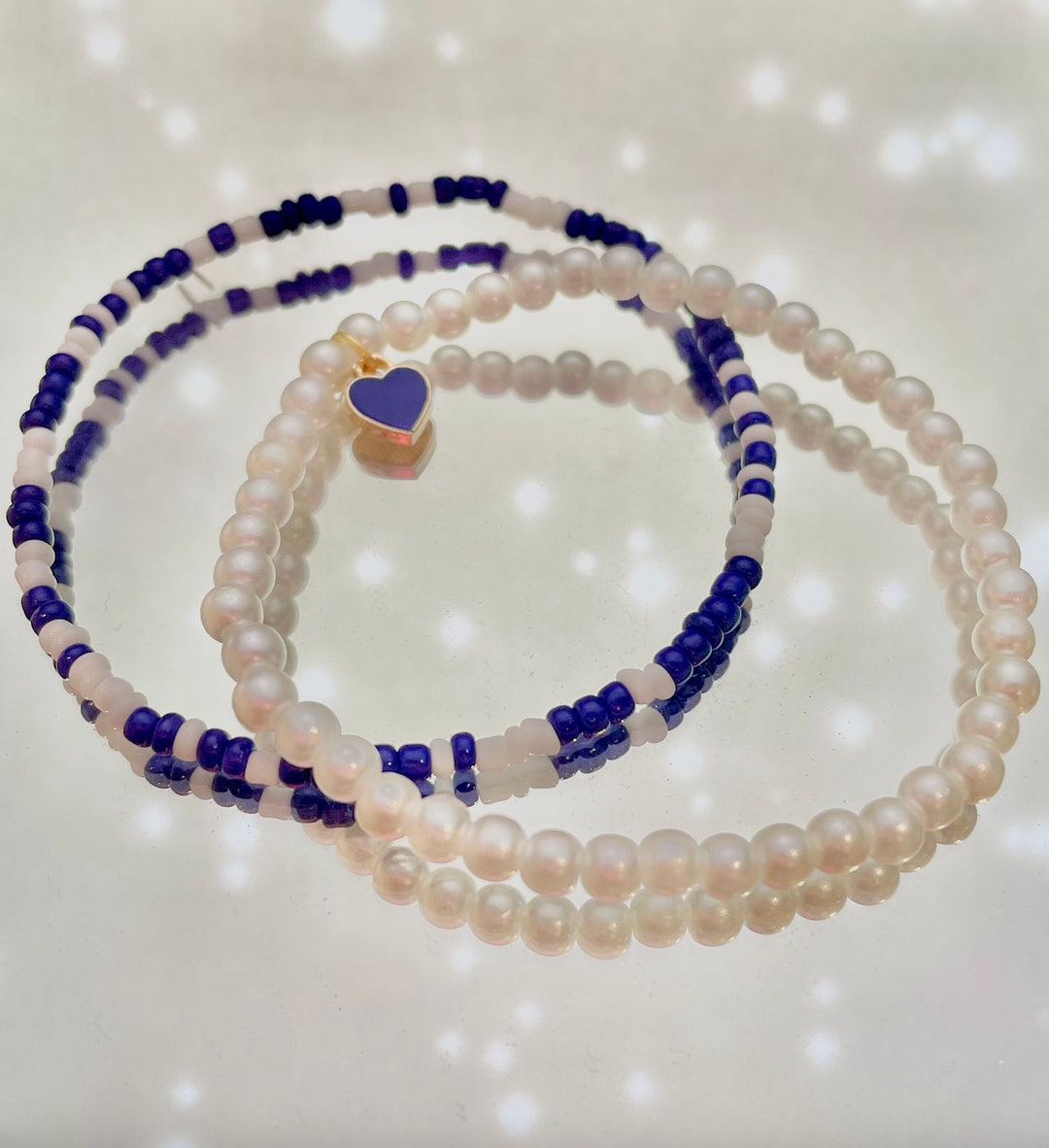 Navy Blue Pearl Heart Bracelet Set - Etsy