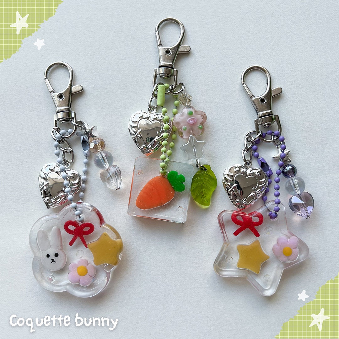 Coquette Bunny Clay Keychain Matching Beaded Silver Keychains - Etsy