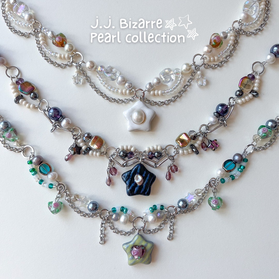 Bizarre Anime Inspired Beaded Necklaces || Layered Pearl and Star ...