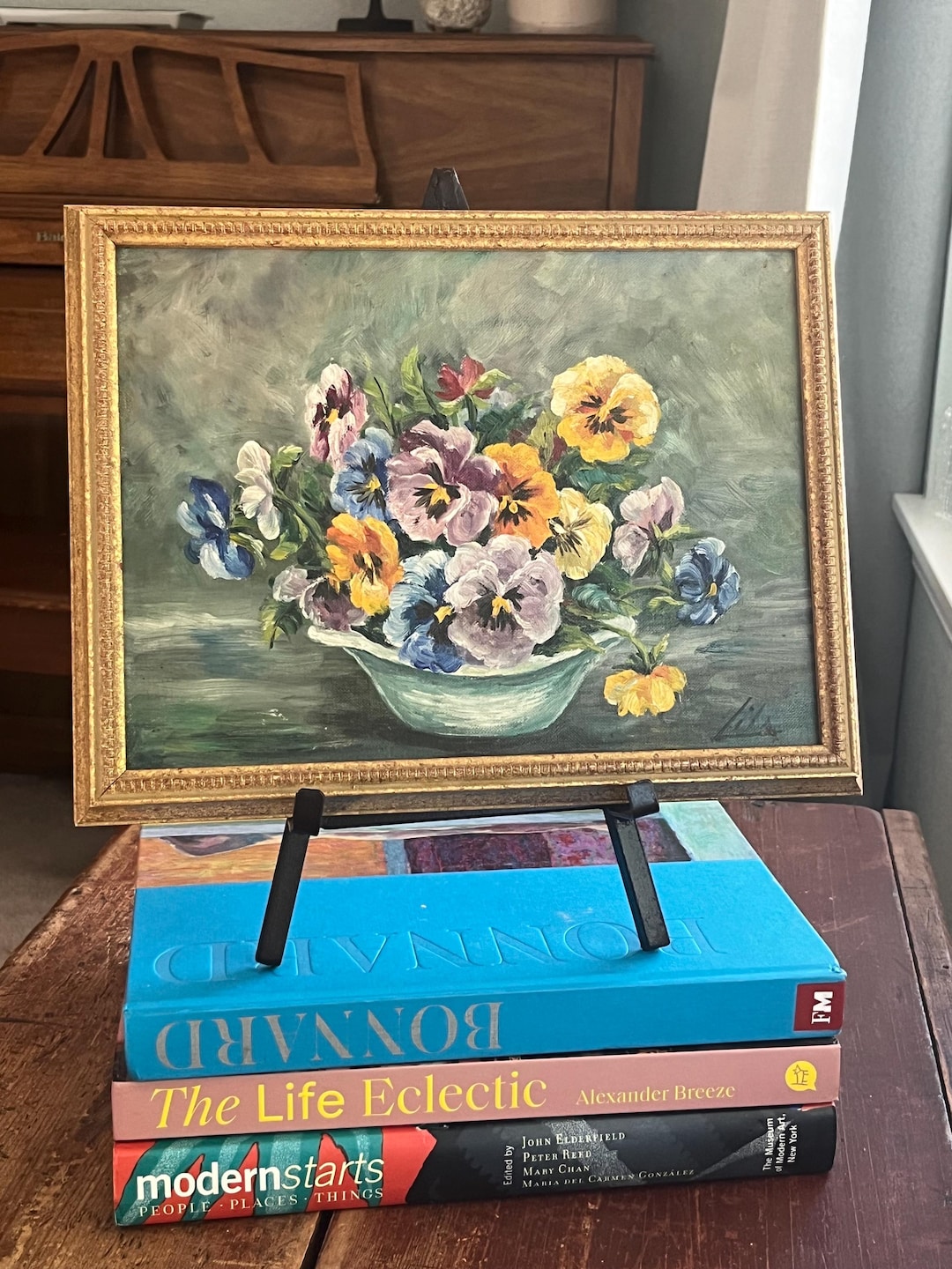 Vintage Original Framed Oil Painting of a Bowl of Pansies - Etsy