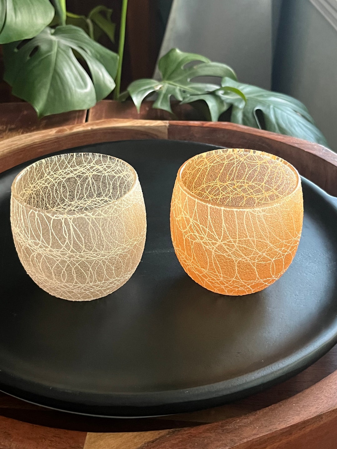 Pair of Color Craft Spaghetti String Roly Poly Glass Tumblers - Etsy