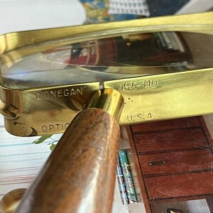 Vintage Donegan Optical Rectangular Magnifying Glass, Brass With Wood ...