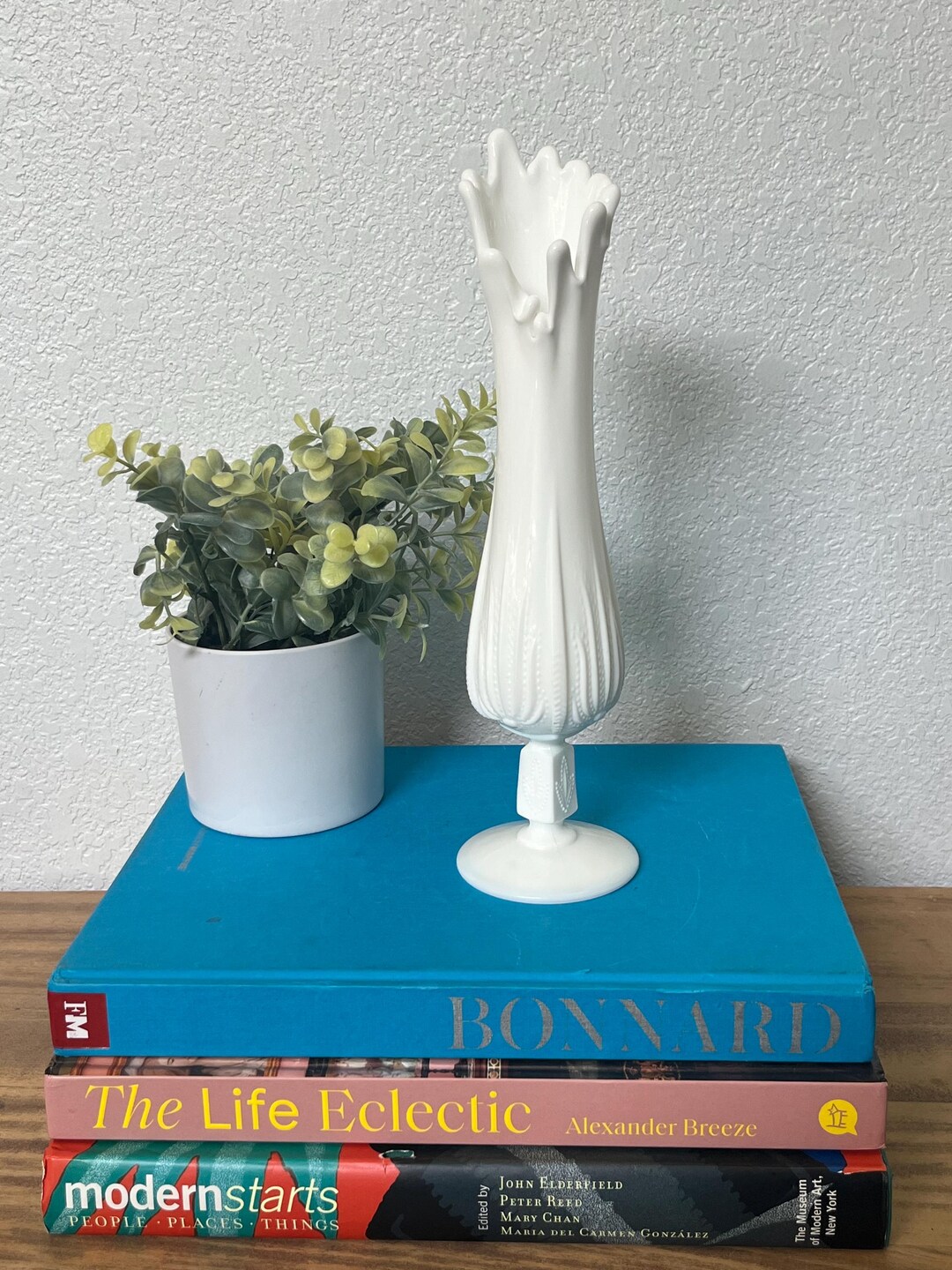 Fenton Cactus Milk Glass Swung Pedestal Vase - Etsy