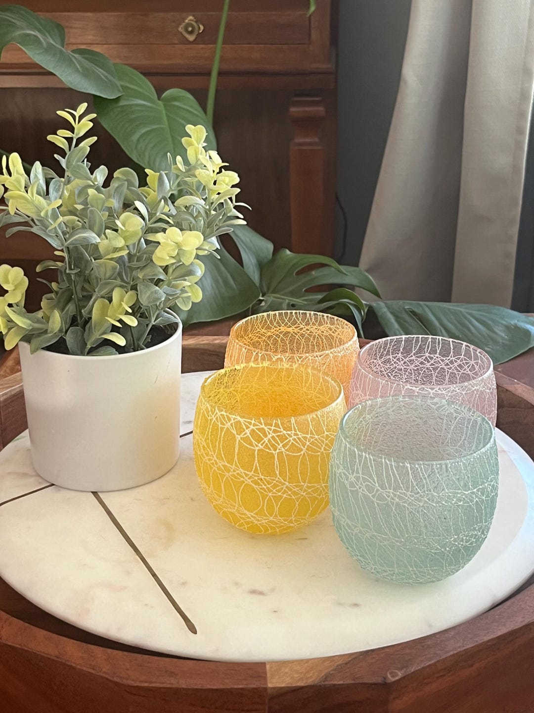 Set of 4 Color Craft Spaghetti String Roly Poly Glass Tumblers - Etsy