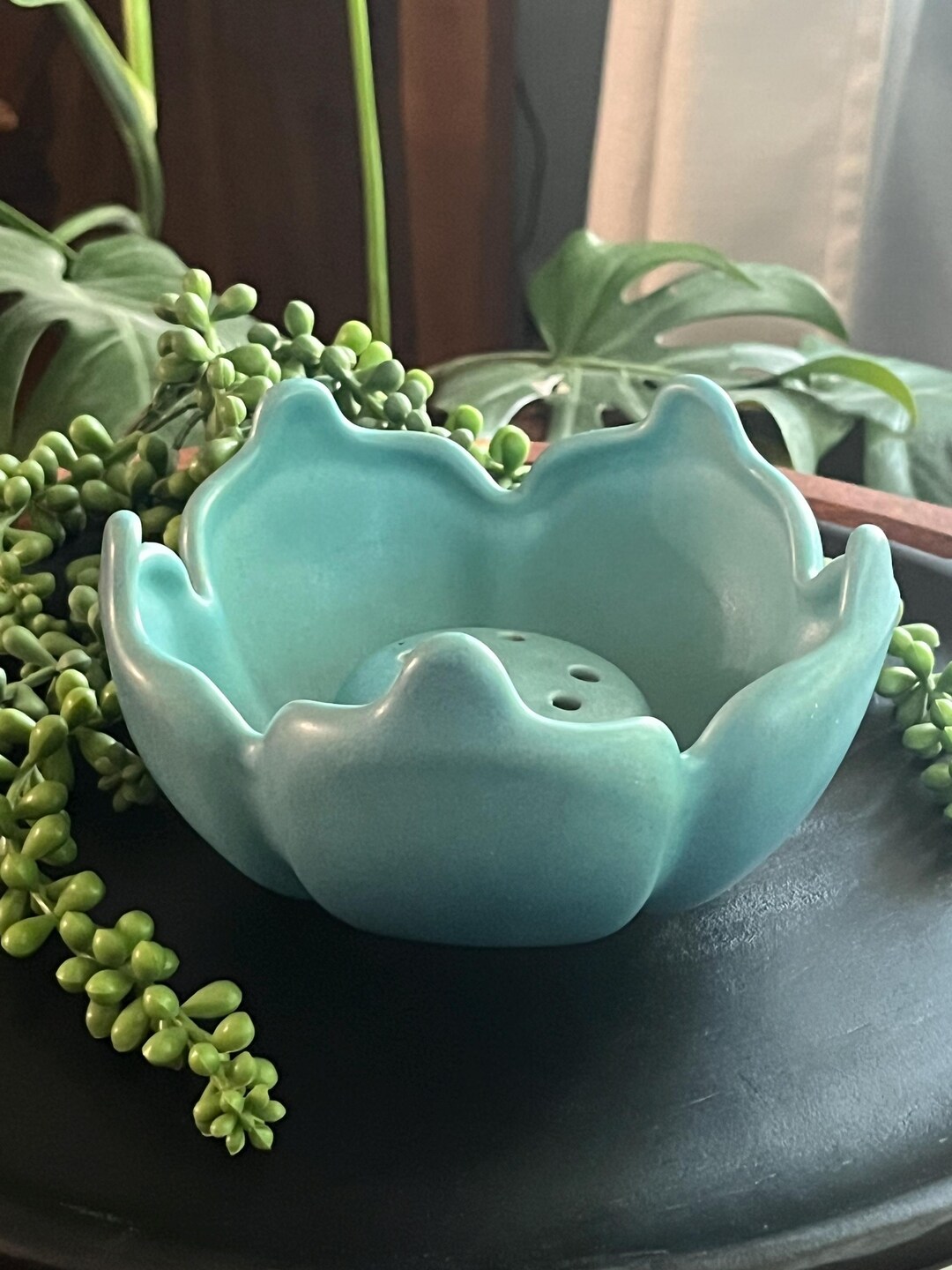 Van Briggle Pottery Ming Blue Lotus Bowl With Flower Frog, Colorado ...
