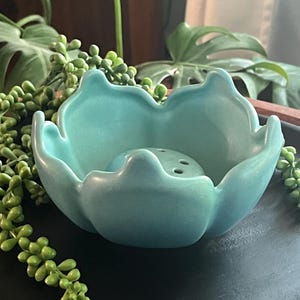 Van Briggle Pottery Ming Blue Lotus Bowl With Flower Frog, Colorado ...