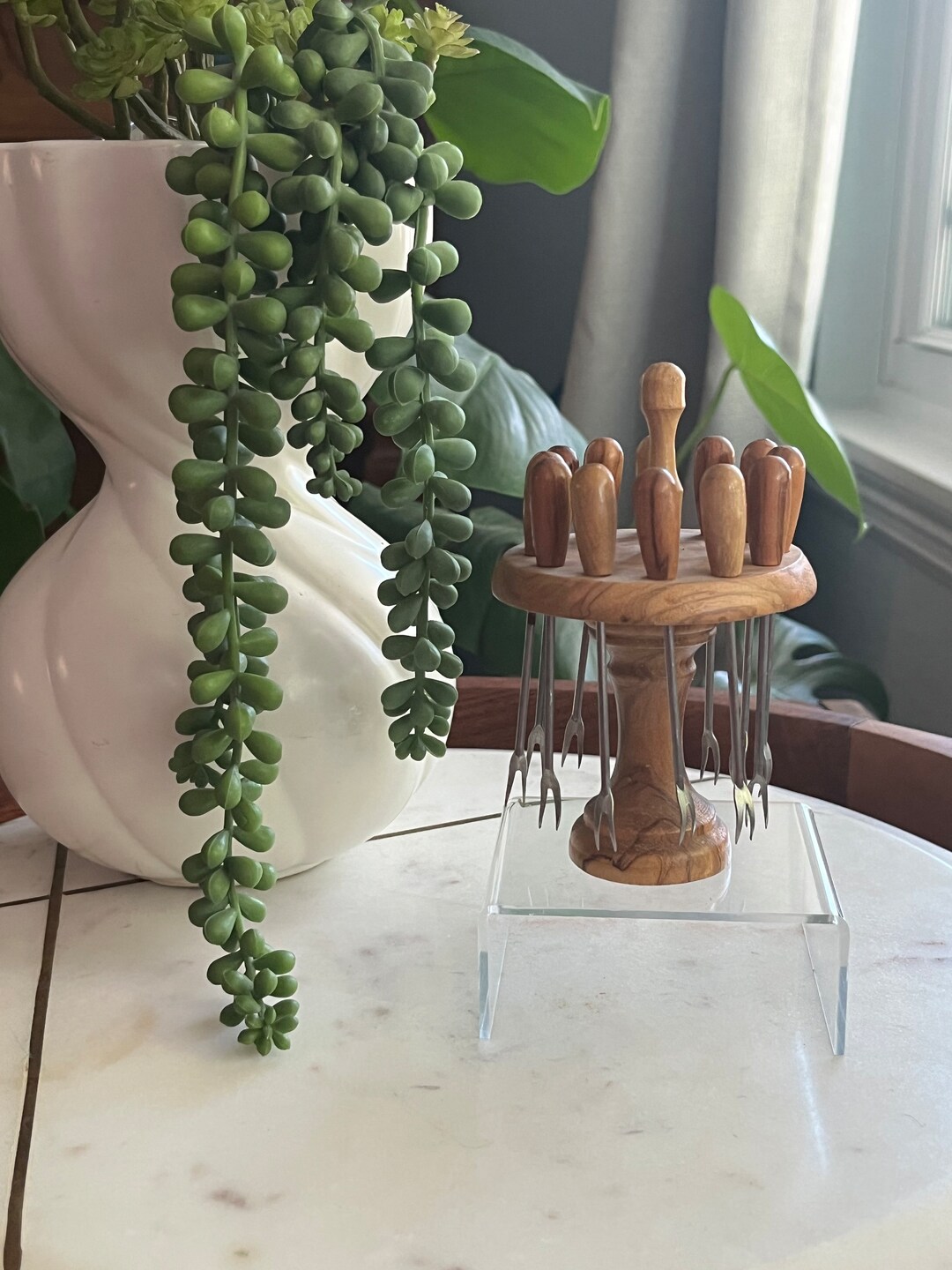 Set of 12 Vintage Teak Wood Cocktail Forks With Stand - Etsy