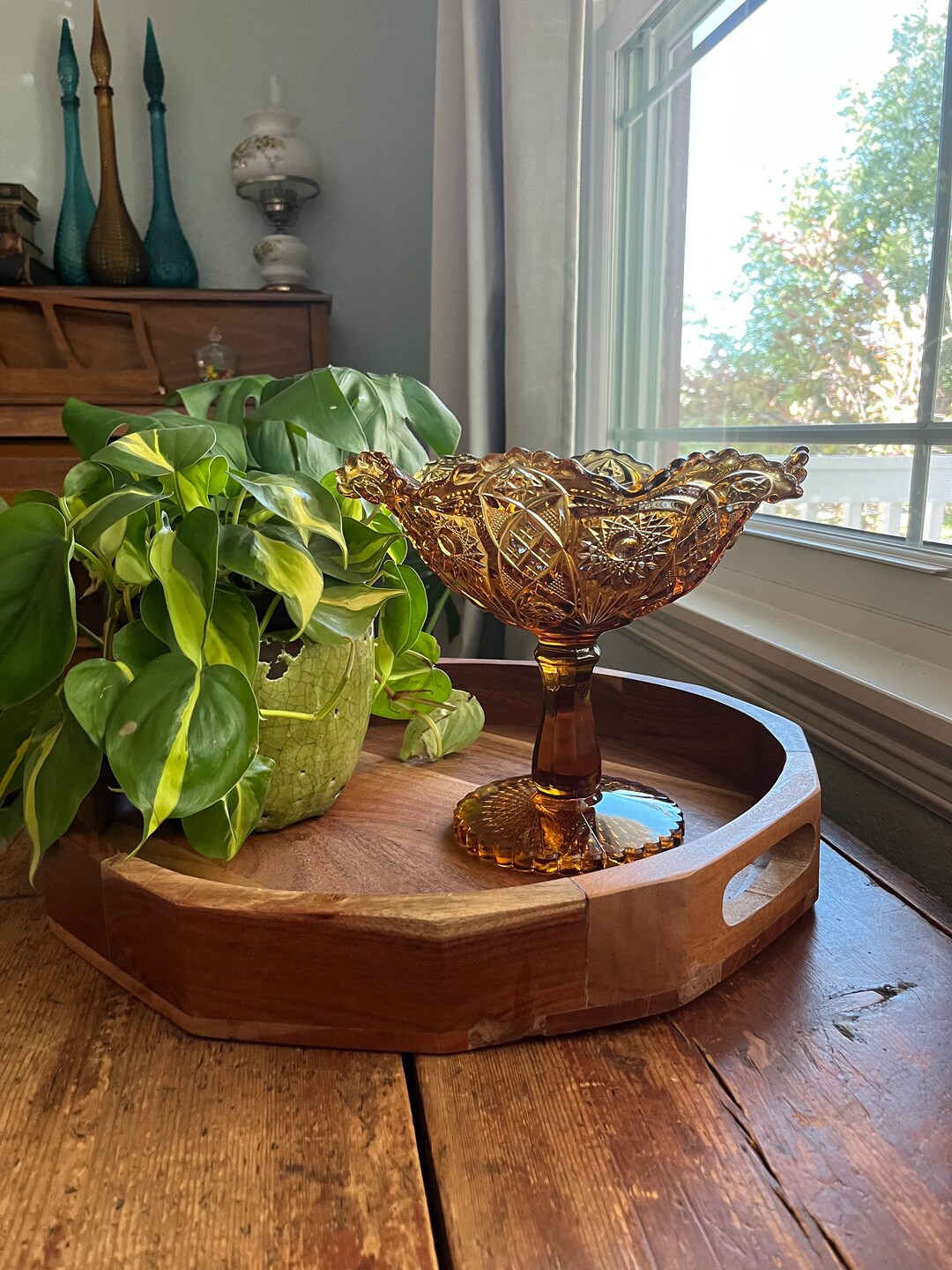 Imperial Glass Amber Ruffled Edge Compote - Etsy