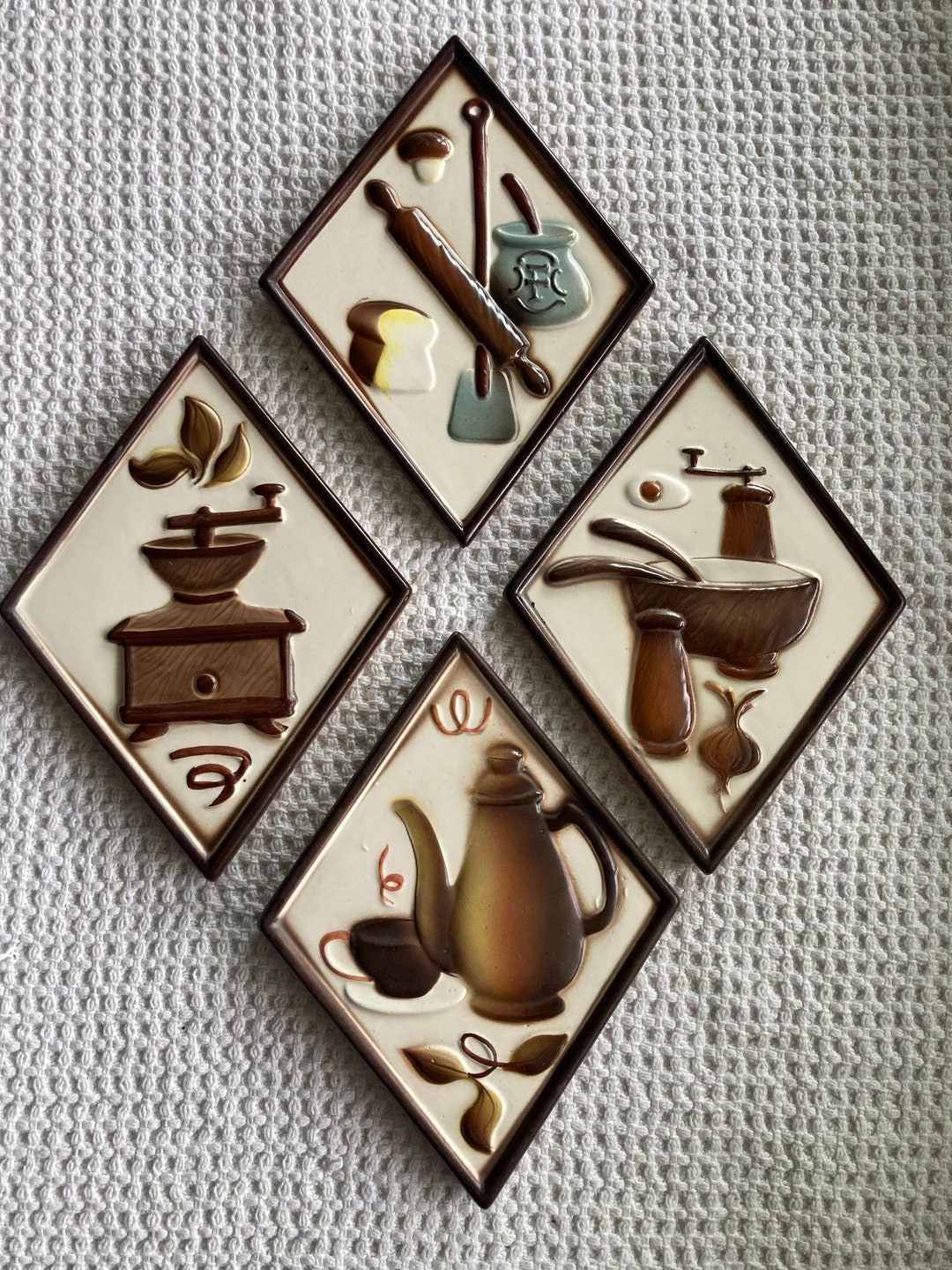 4 Ceramic Kitchen Wall Hanging Tiles by Lefton Made in Japan - Etsy