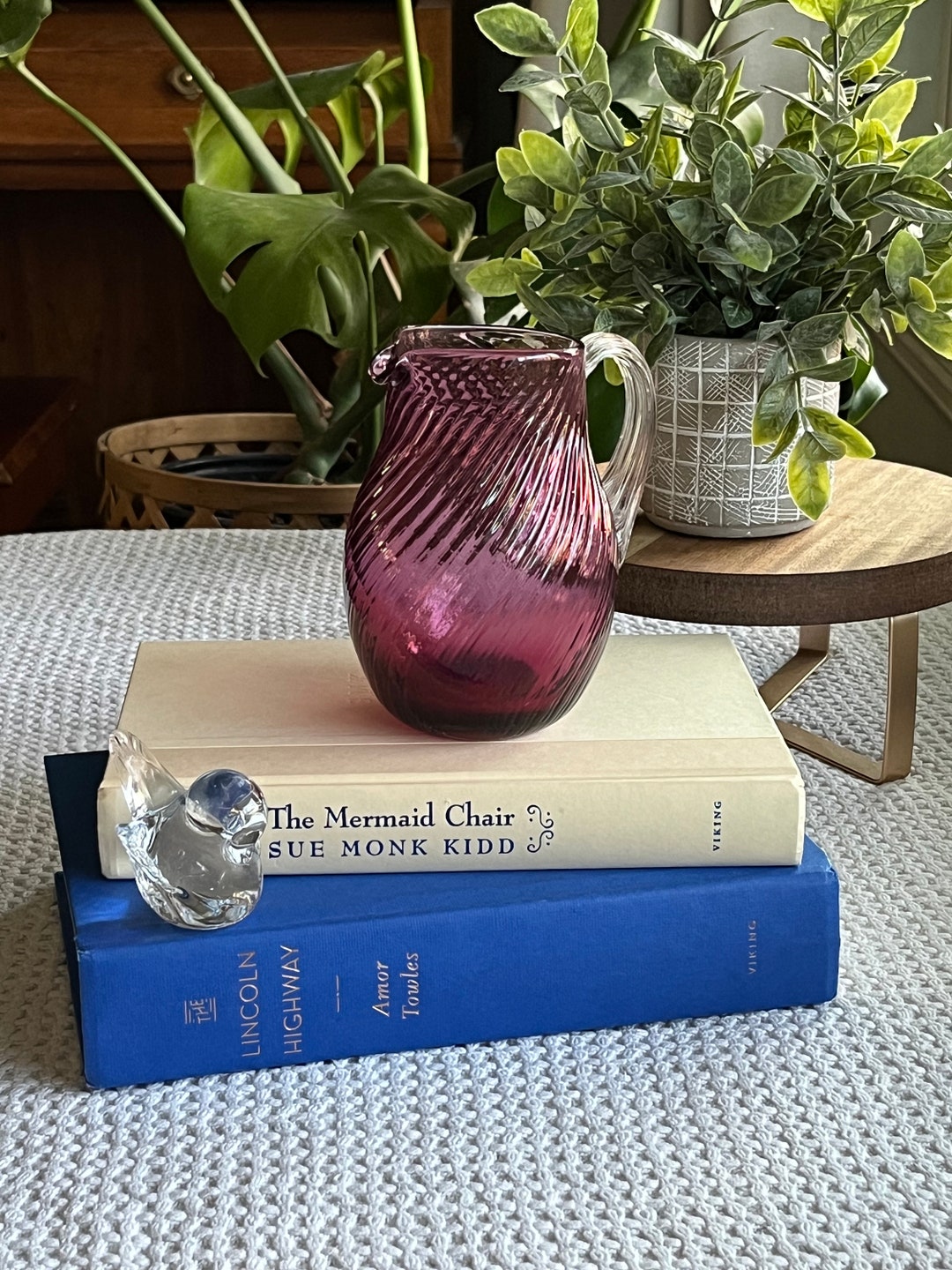 Pilgrim Cranberry Glass Small Pitcher With Clear Handle Etsy