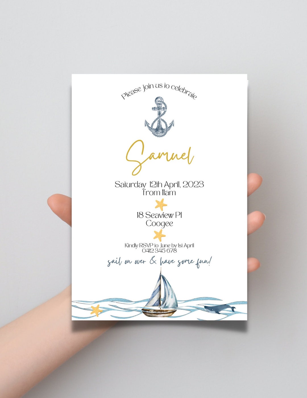 Nautical Birthday Invitation: Anchor Sailboat Design (canva Editable ...