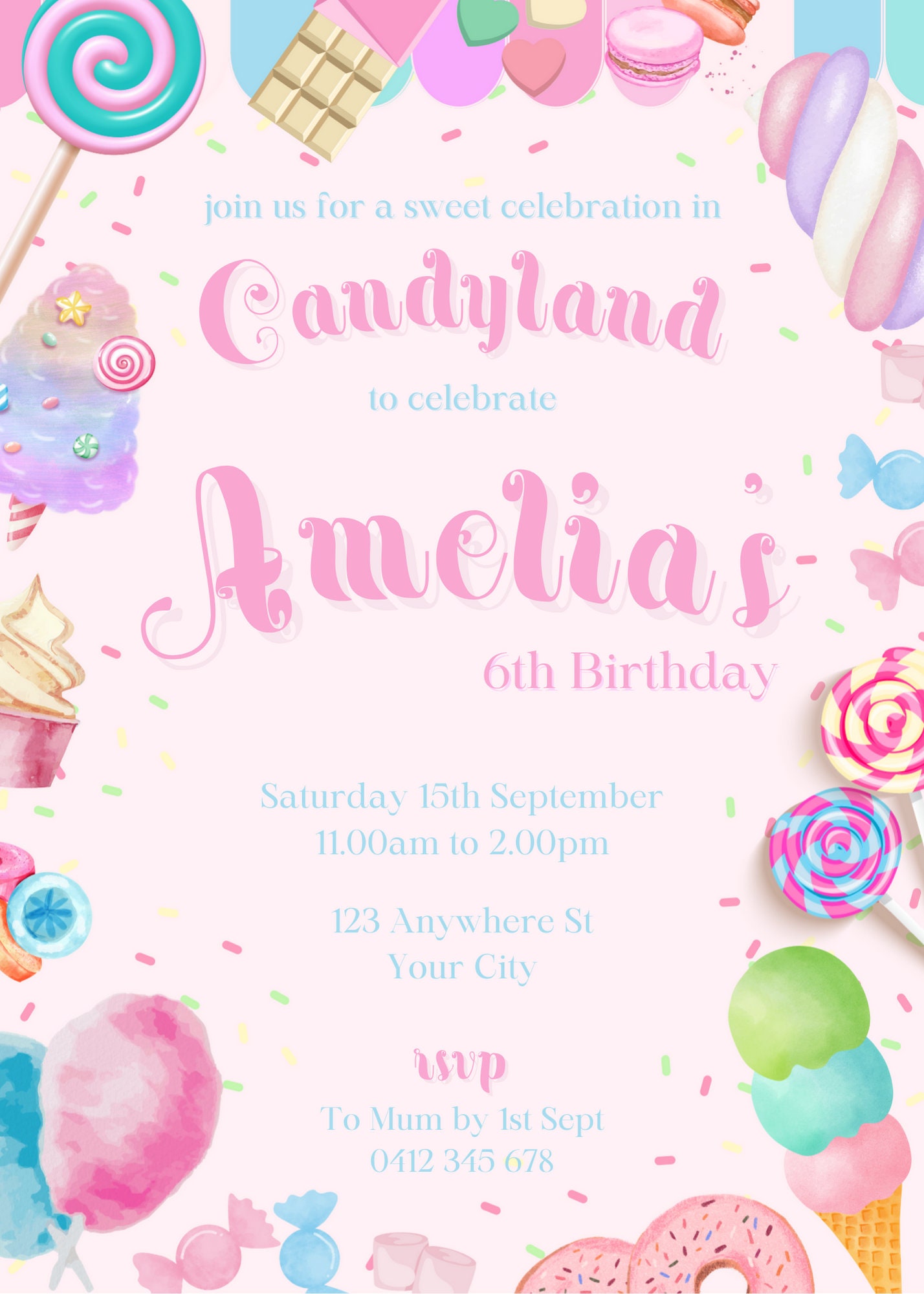 Candy Land Birthday Invitation: Editable Kids Party Invite (digital ...