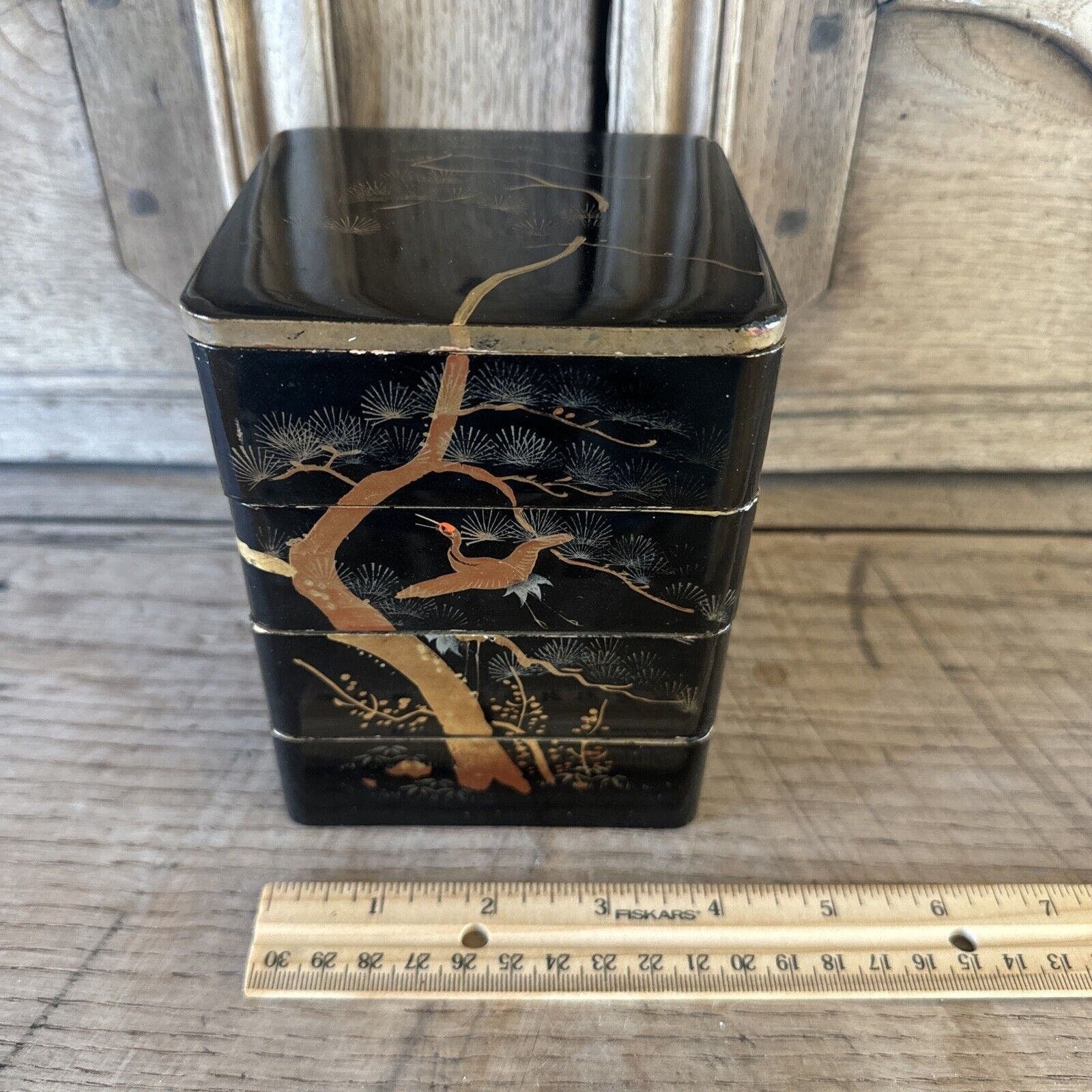 Pine Tree Yamanaka Japanese Lacquer Stack Lunch Bento Box 4-tier Made ...