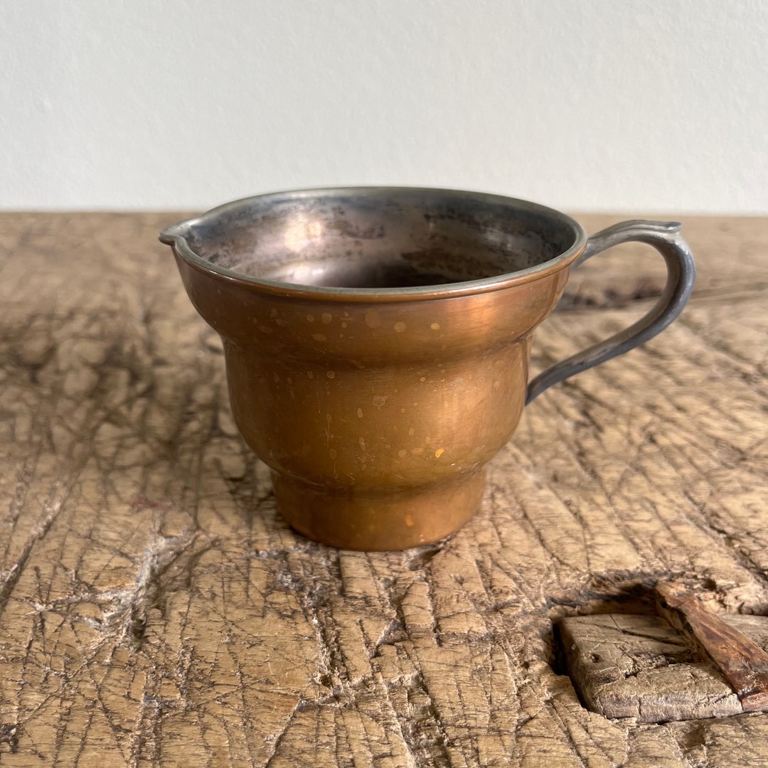 Antique Stamped Silver on Copper Creamer Farmhouse Decor Pretty Shape ...