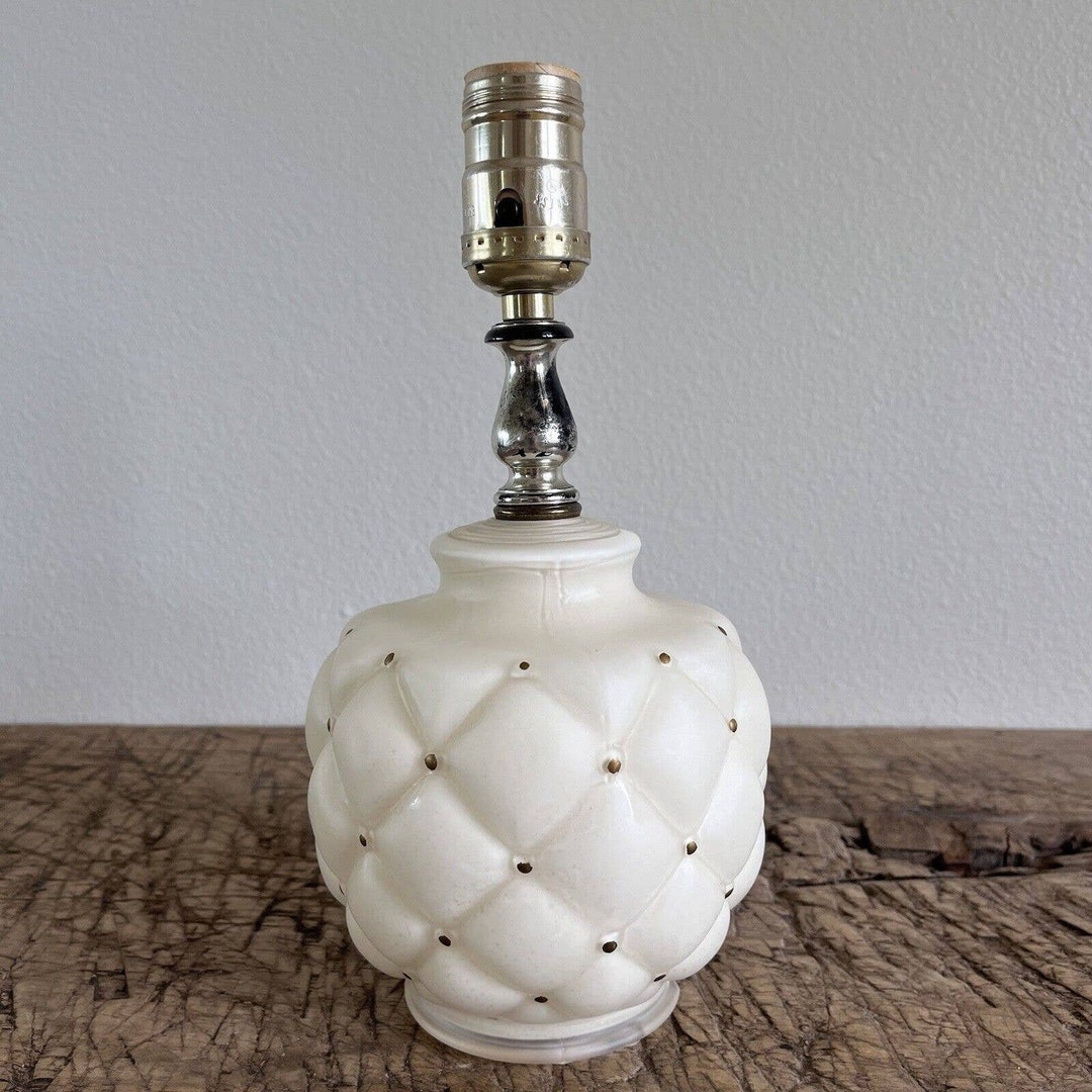 Vintage Diamond Shape Quilted Glass Table Lamp Mid Century - Etsy
