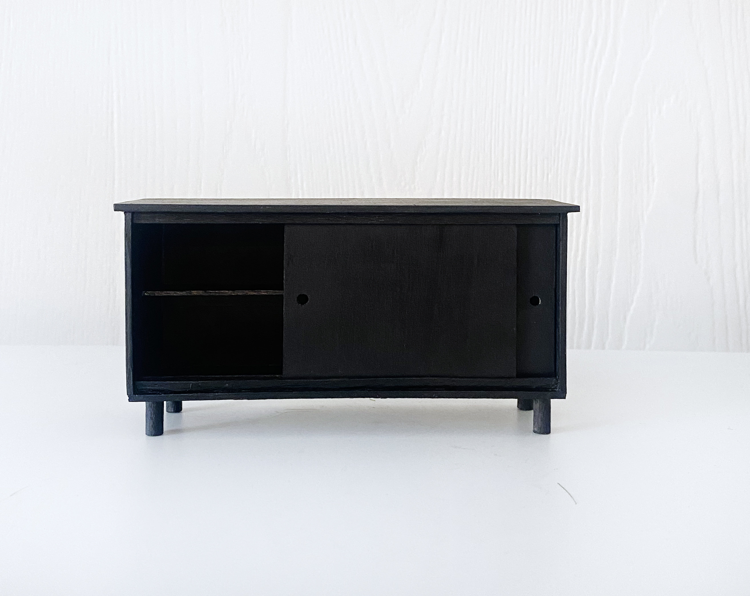 1/12 Scale Black TV Unit/buffet Cabinet With Sliding Doors, Dollhouse ...