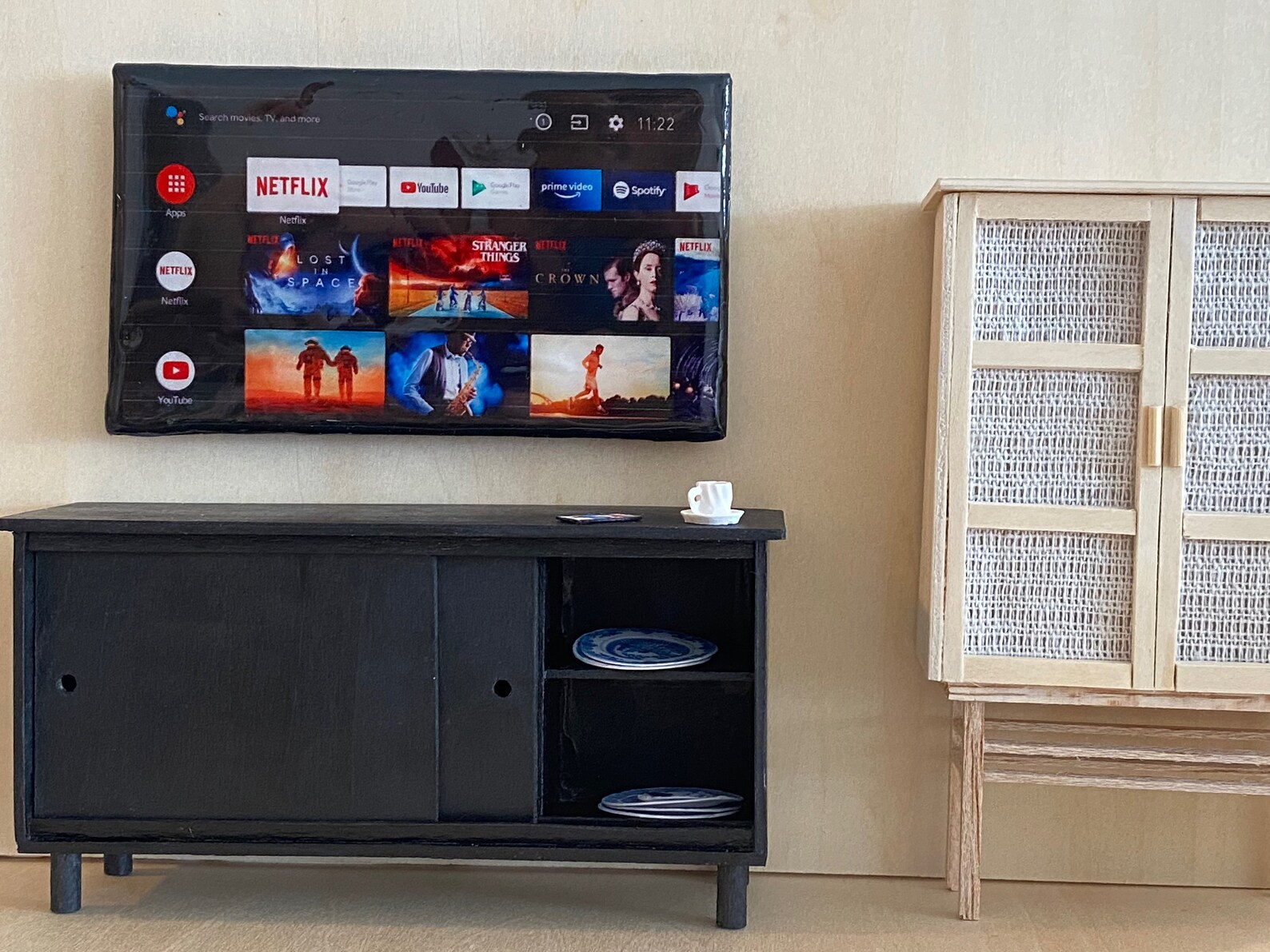 1/12 Scale TV Unit/buffet Cabinet With Sliding Doors, Dollhouse ...