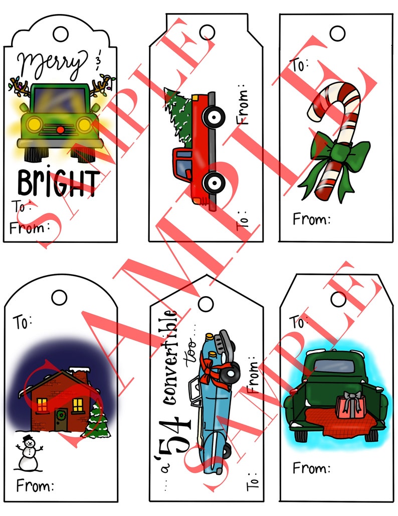 Printable Classic Car Christmas Tags - Etsy