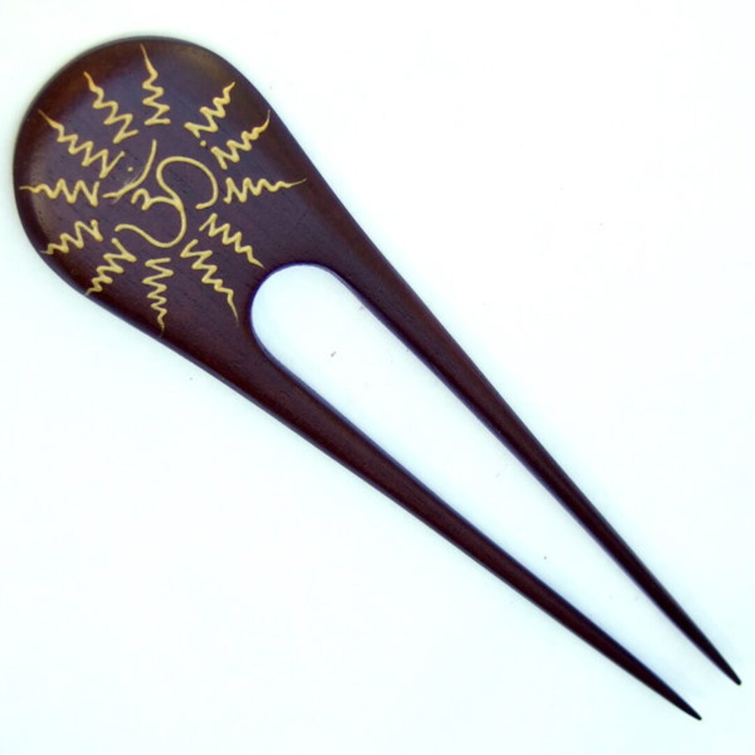 HN088 Two Pronged Wooden Hair Stick, Handmade, Painted Design, Organic ...