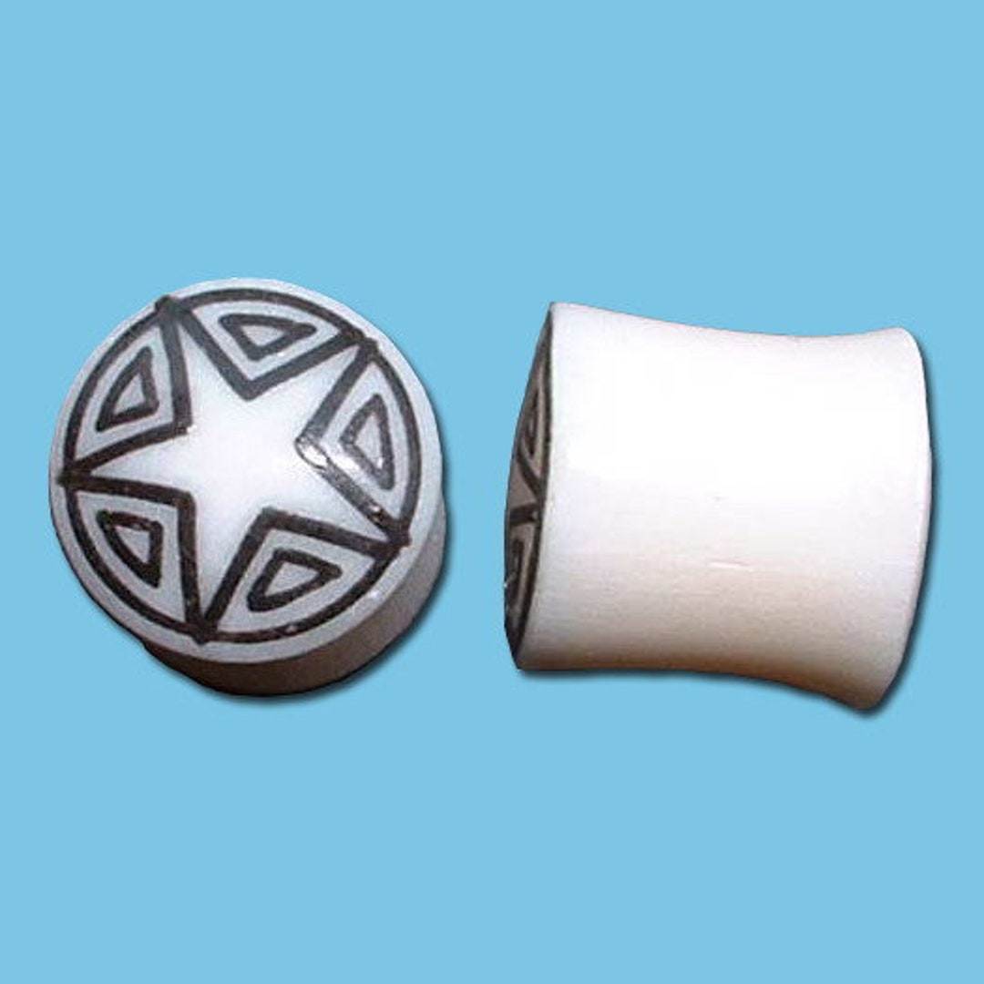 056 Buffalo Bone Plugs Star Gauges Pair Carved Earrings Piercings ...