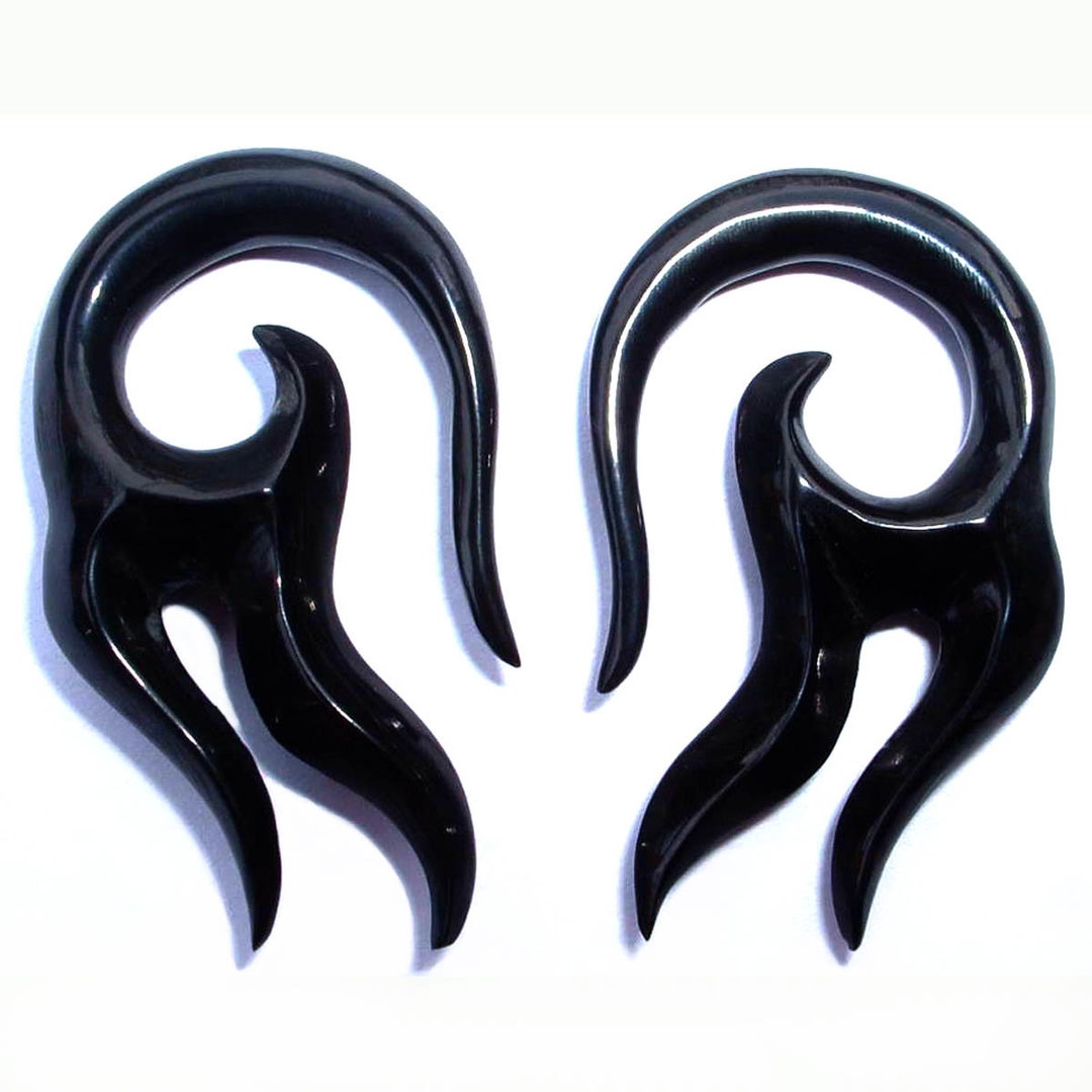 103 One Pair of Organic Buffalo Horn Gauge Earrings With Spirals Tapers ...