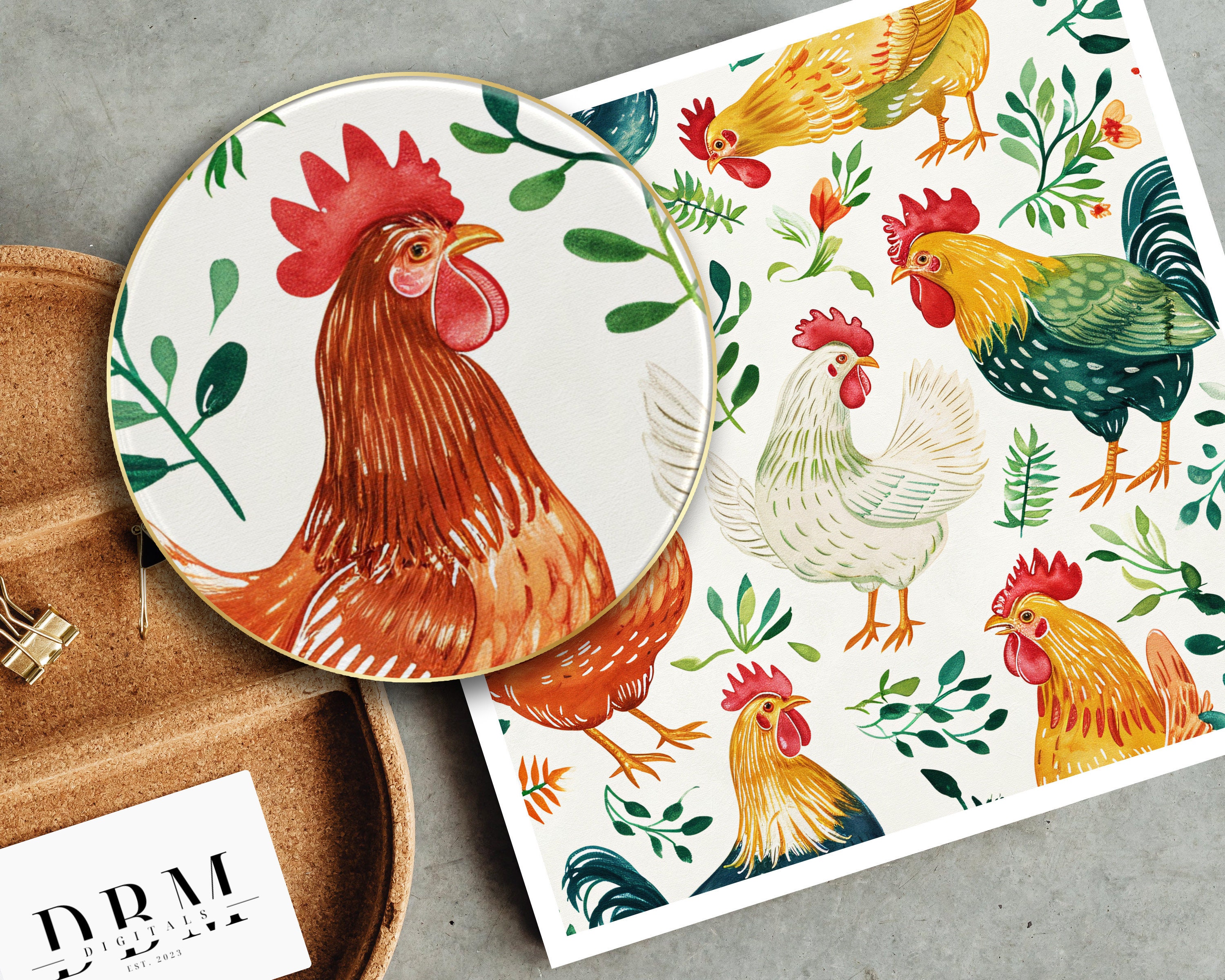 Colorful Roosters 20oz Skinny Tumbler Wrap Textured Sublimation Design ...