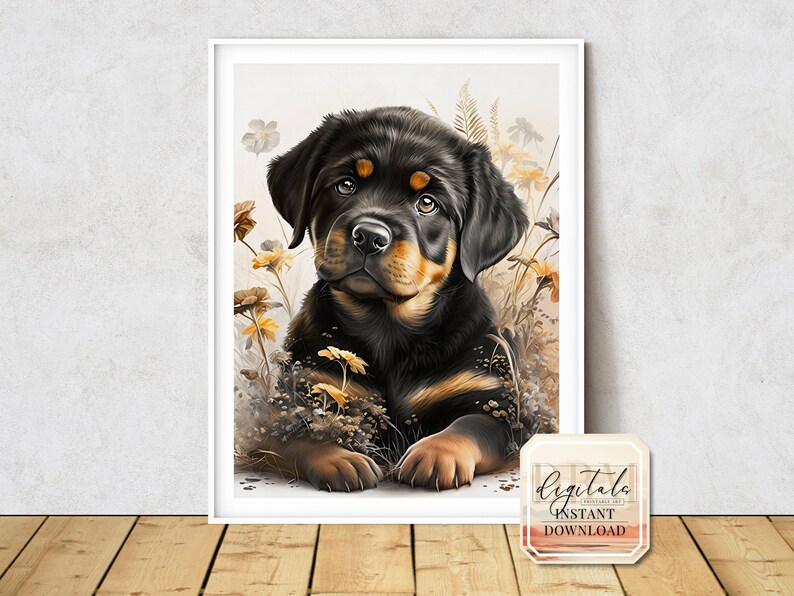 Rottweiler Print Puppy Portrait Vintage Brushstrokes - Etsy Australia