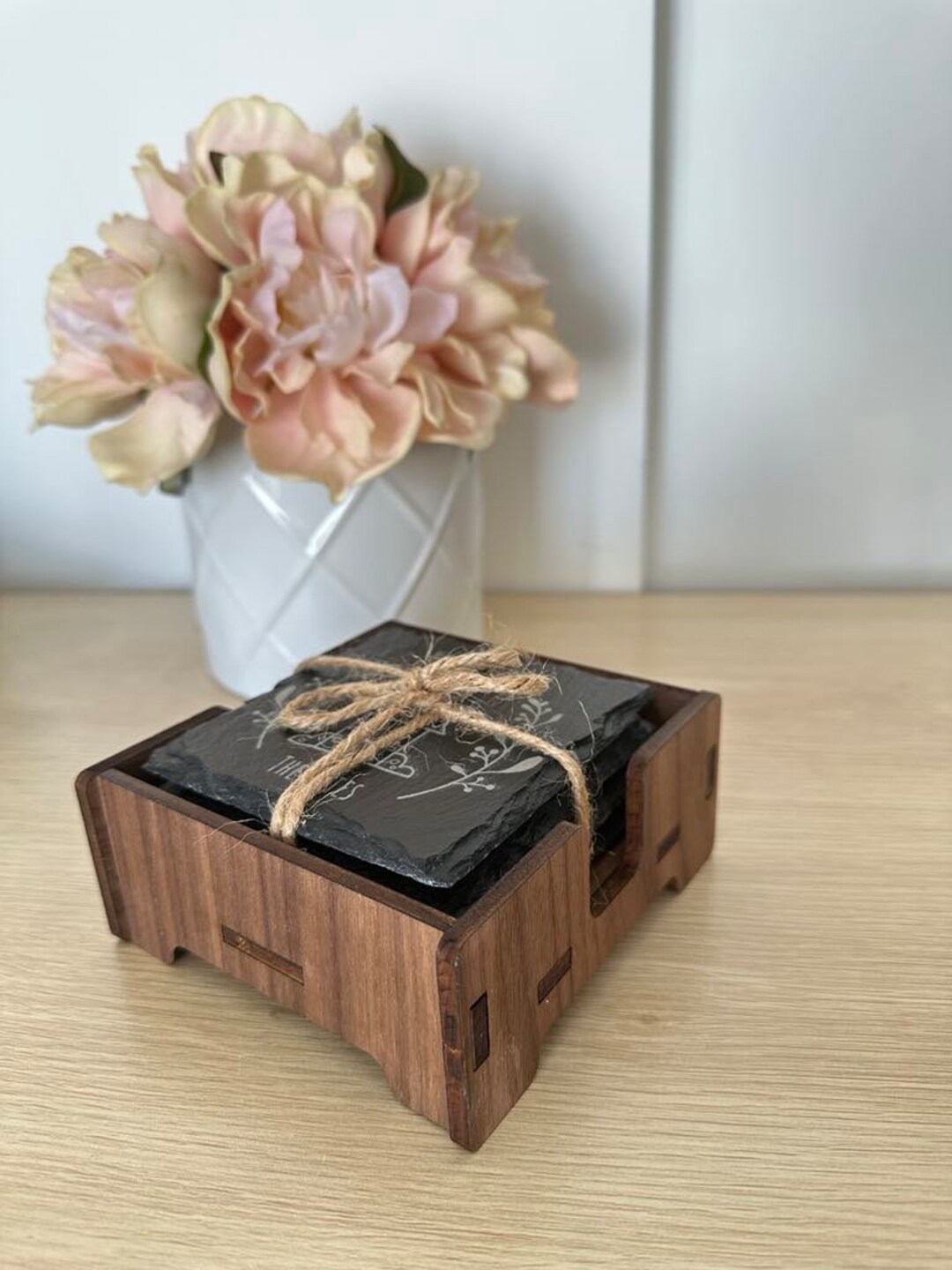Slate Coaster Holder, Housewarming Gift, Personalized Coasters Holder ...