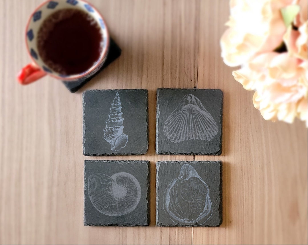 Seashell Coasters, Engraved Seashell, Custom Engraved Slate Coasters ...